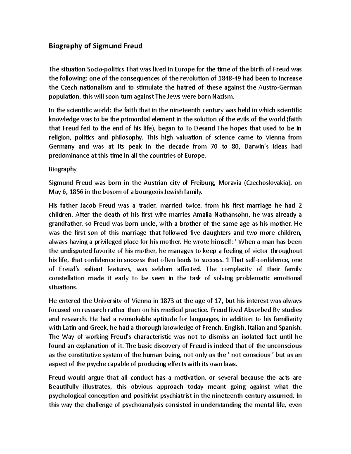 Biography of Sigmund Freud - In the scientific world: the faith that in ...