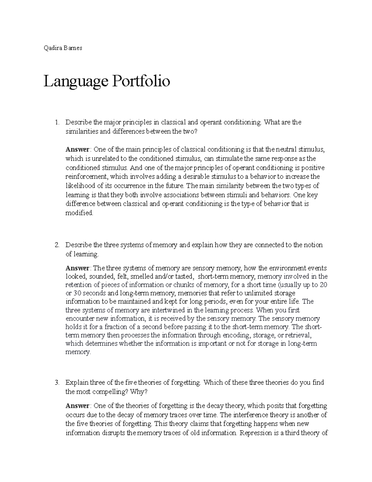 Language Portfolio - Lecture note Unit 2 - Qadira Barnes Language ...