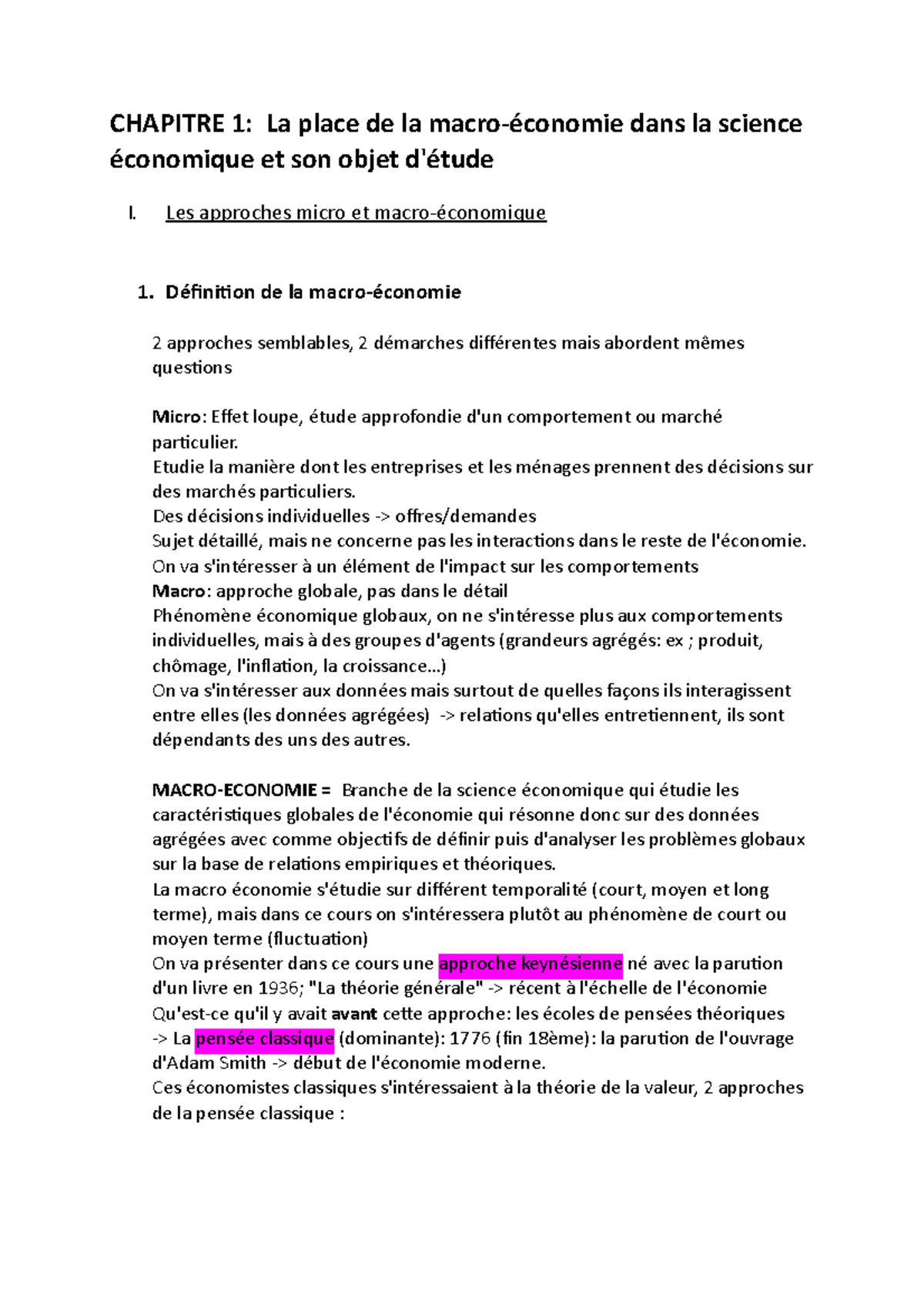 chapitres macroéconomie - CHAPITRE 1: La place de la macro-économie dans la science économique ...
