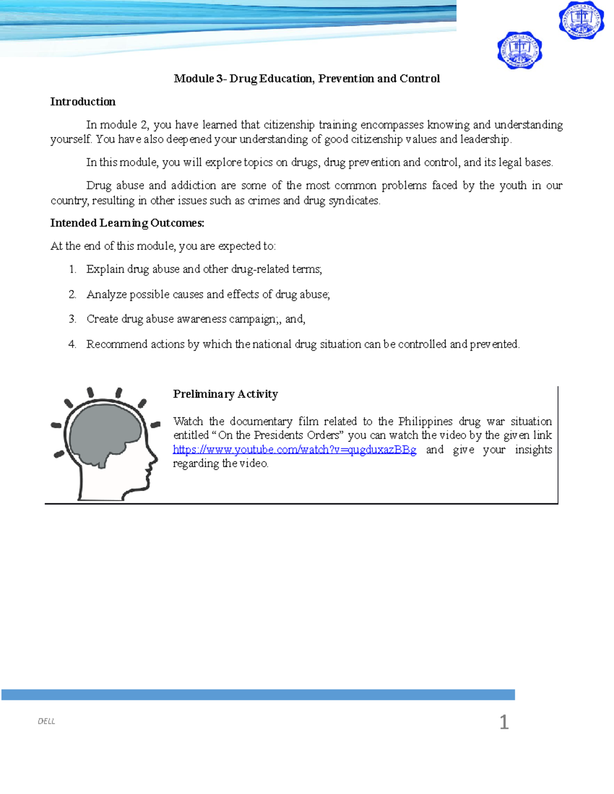 National Service Training Program Module 3 - Module 3- Drug Education ...