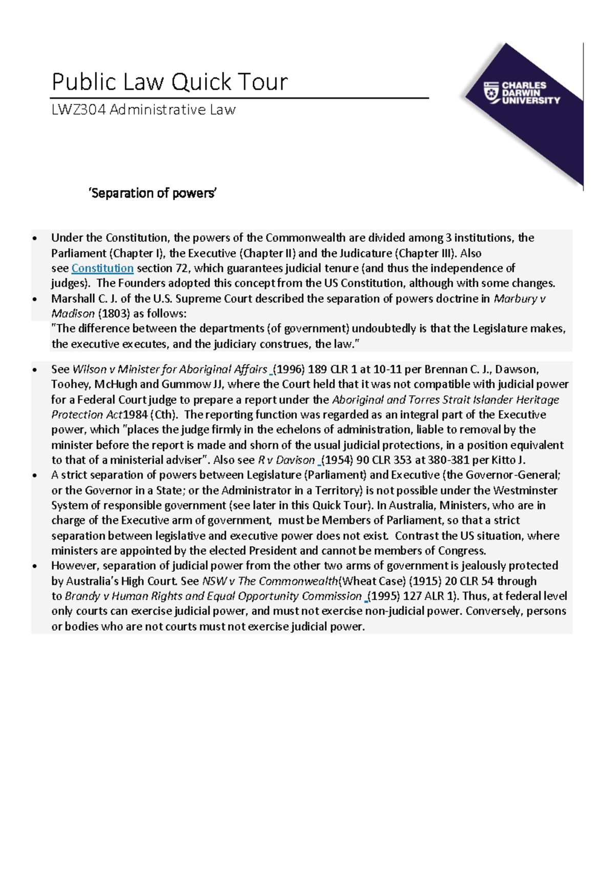 Separation of Powers - Public Law Quick Tour LWZ304 Administrative Law ...