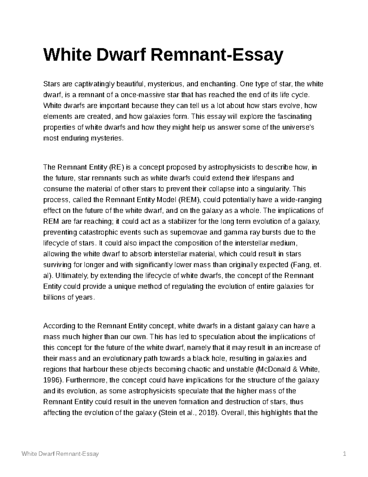 White Dwarf Remnant-Essay - One type of star, the white dwarf, is a ...