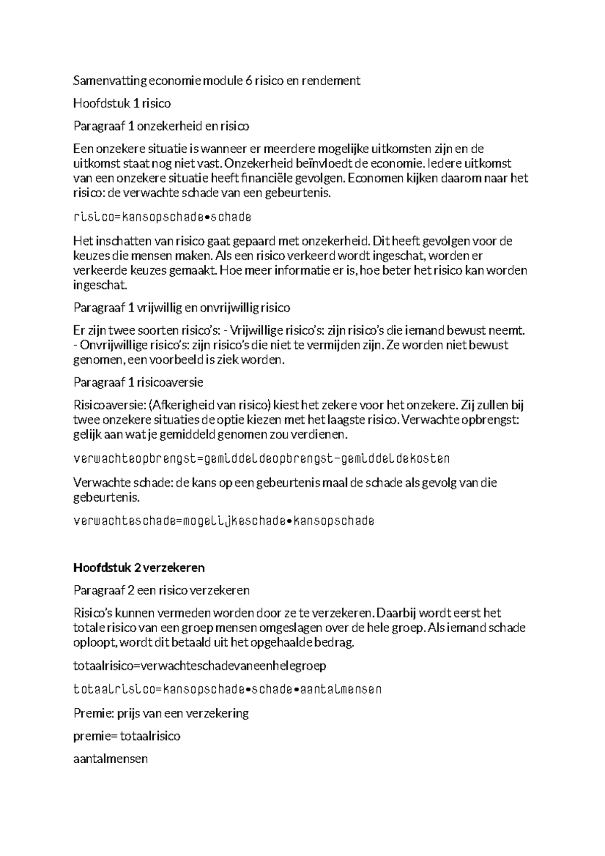 Economie module 6 risico en rendement - Samenvatting economie module 6 ...