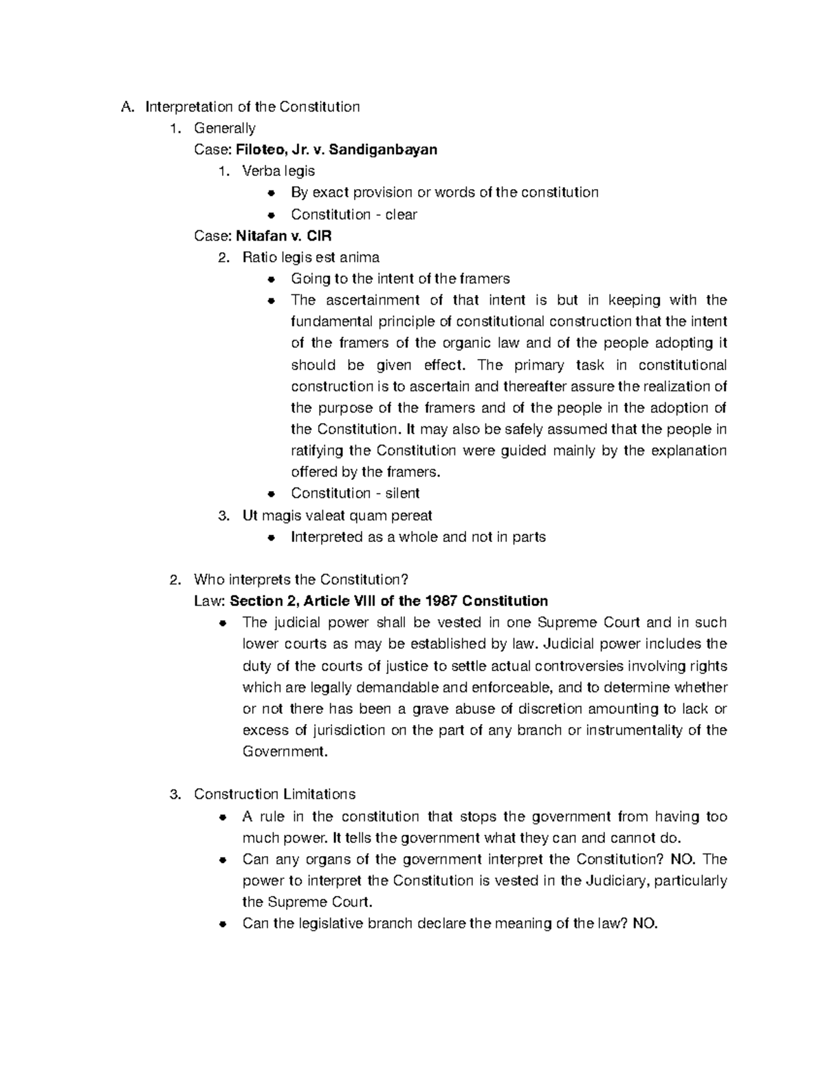 Interpretation of the Constitution - A. Interpretation of the ...