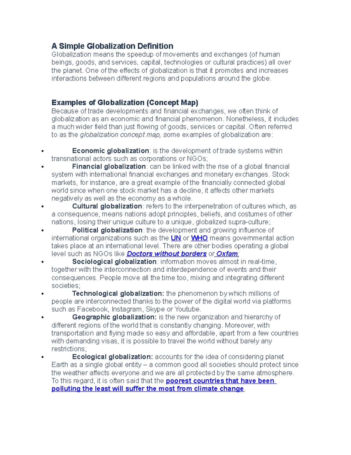 A Simple Globalization Definition from different aspects in our life ...