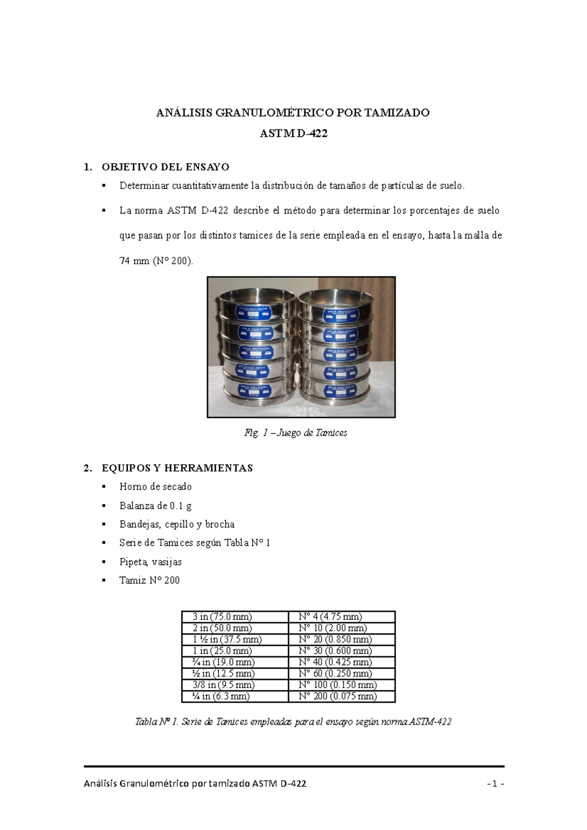 Procedimiento granulometria - ANÁLISIS GRANULOMÉTRICO POR TAMIZADO ASTM ...