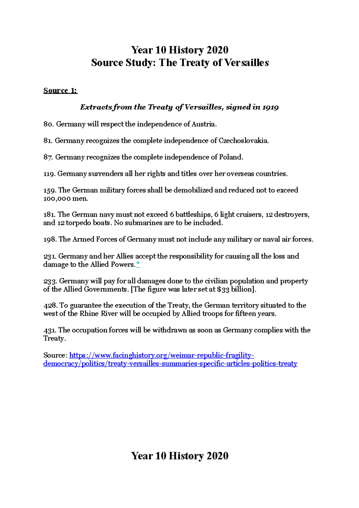 Year 10 History 2020 these notes contain all the information I have ...