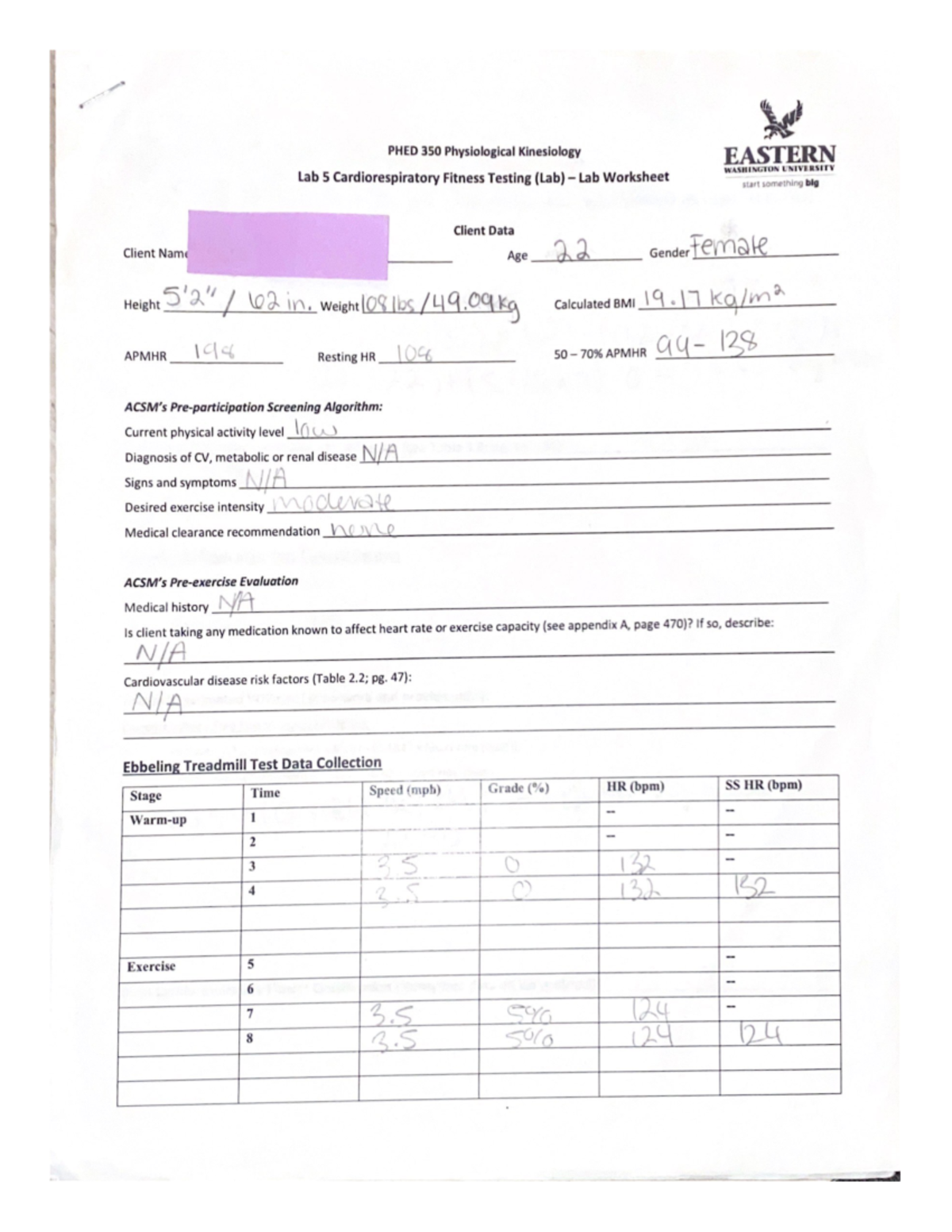 Lab 5 - In class lab - PHED 350 - EWU - Studocu