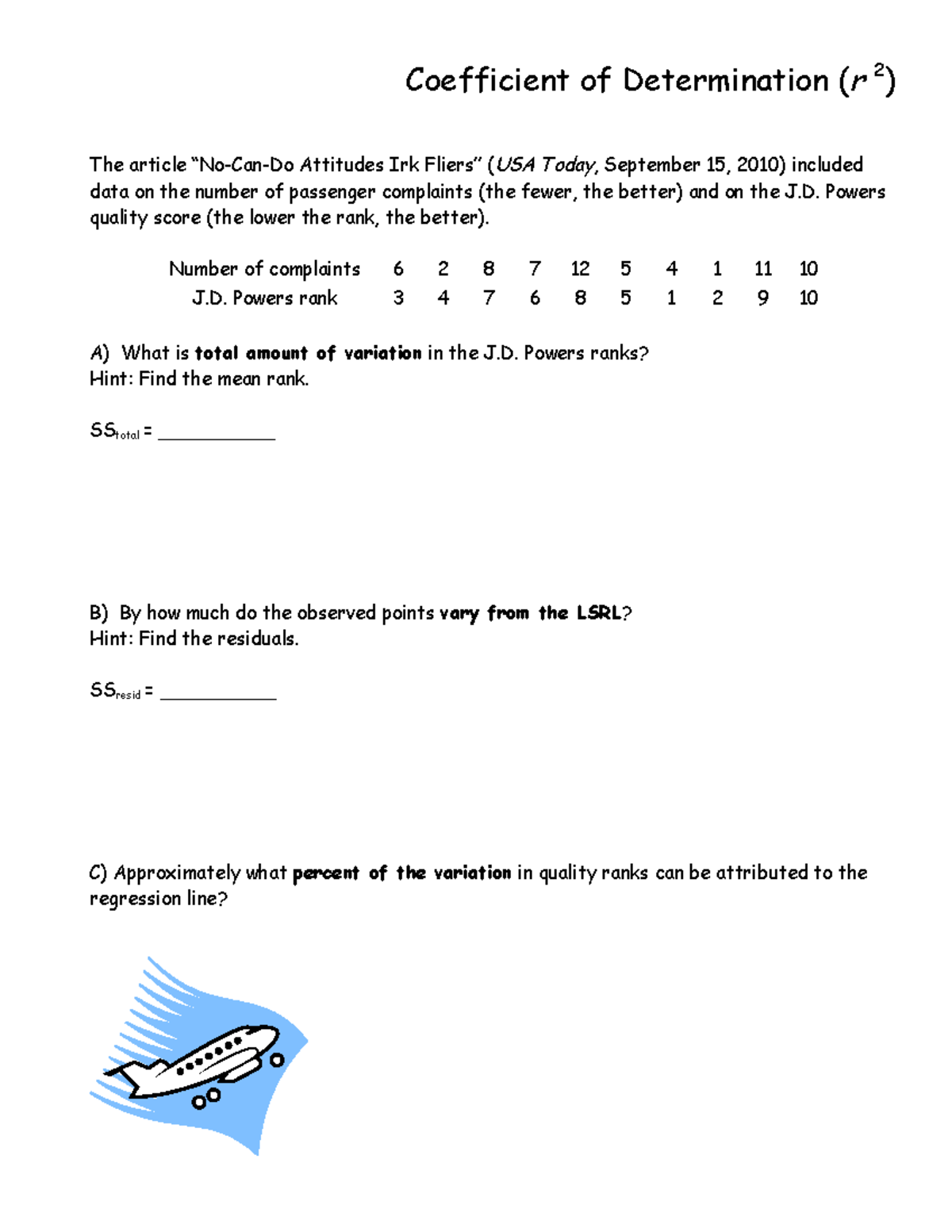 Coefficient of determination activity - Coefficient of Determination (r ...