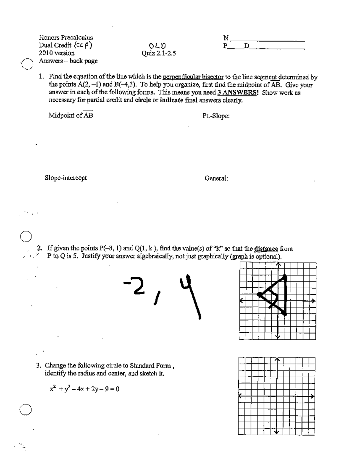 2.1-2.5 quiz review - ####### Honors Precalculus N Dual Credit (ce p ...