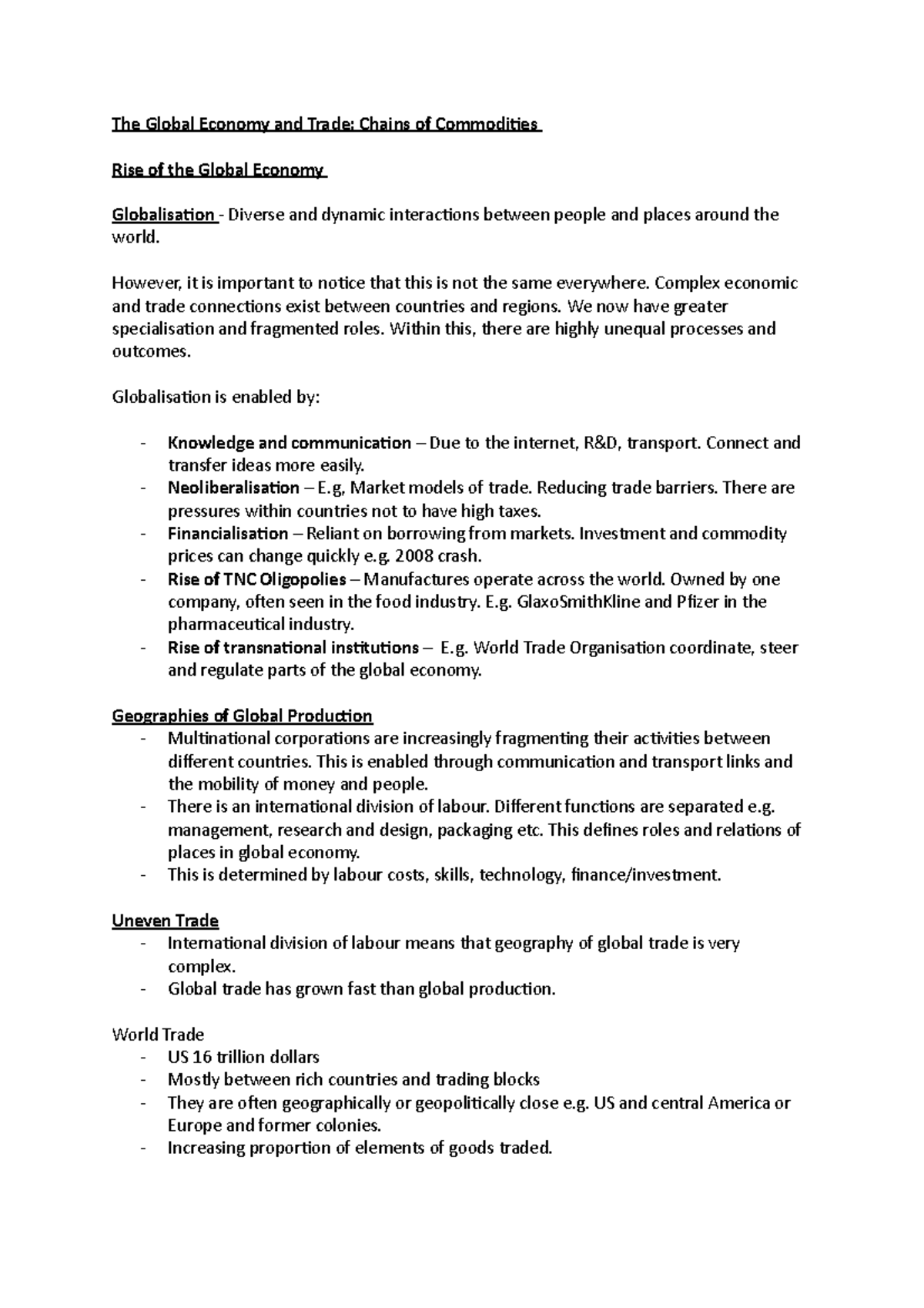 The Global Economy and Trade - Notes - The Global Economy and Trade ...