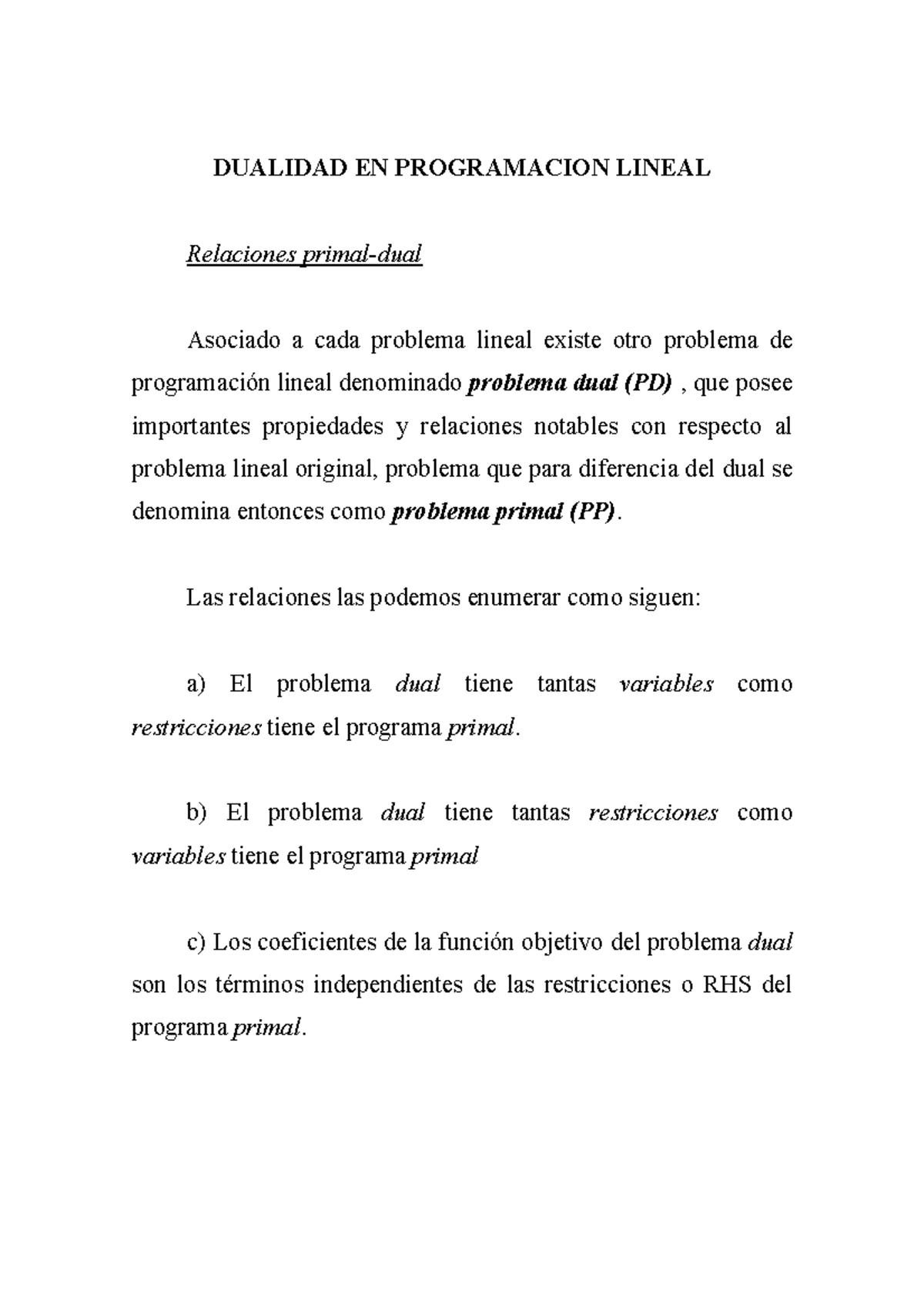 Clase 11- Problema Dual - Investigación de operaciones - Física II - UNI - Studocu