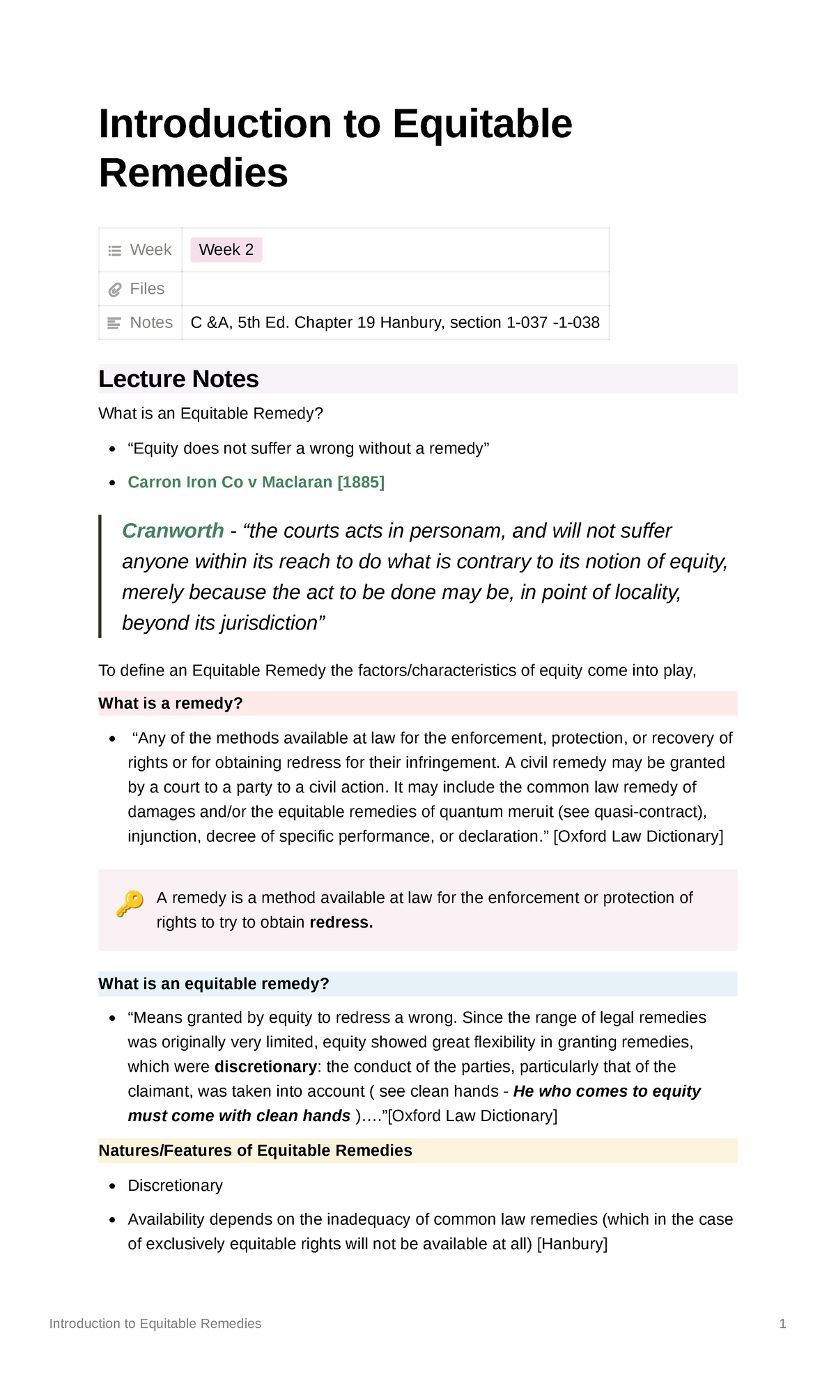Introduction to Equitable Remedies - Introduction to Equitable Remedies ...