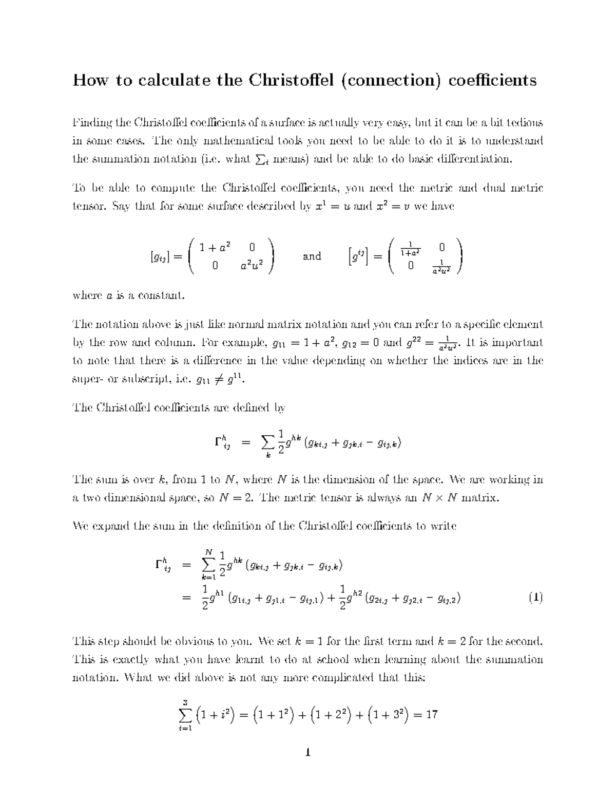 Christoffel - How to calculate the Christo el (connection) coe cients ...