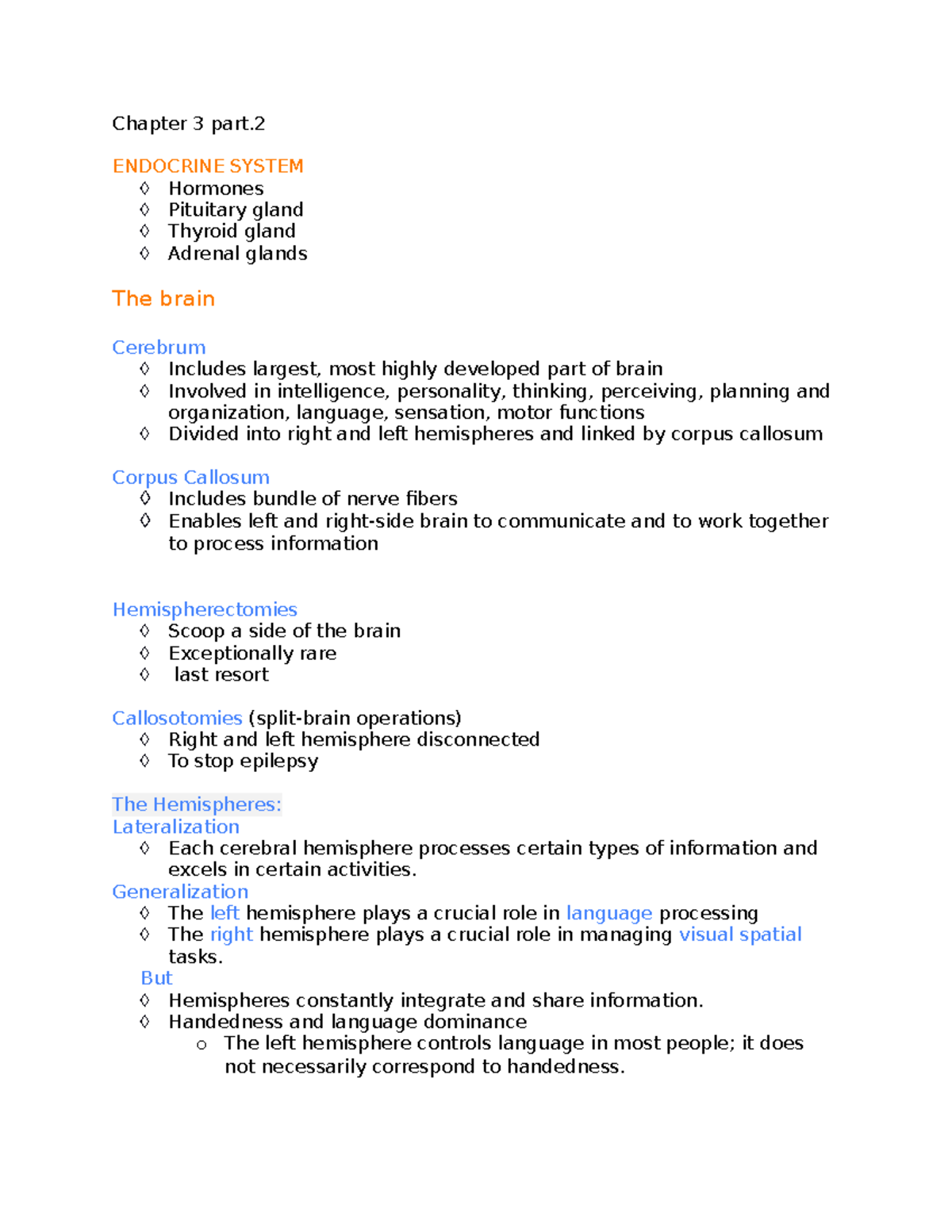 Brain/CNS Structure pt.2 - Chapter 3 part. ENDOCRINE SYSTEM Hormones ...