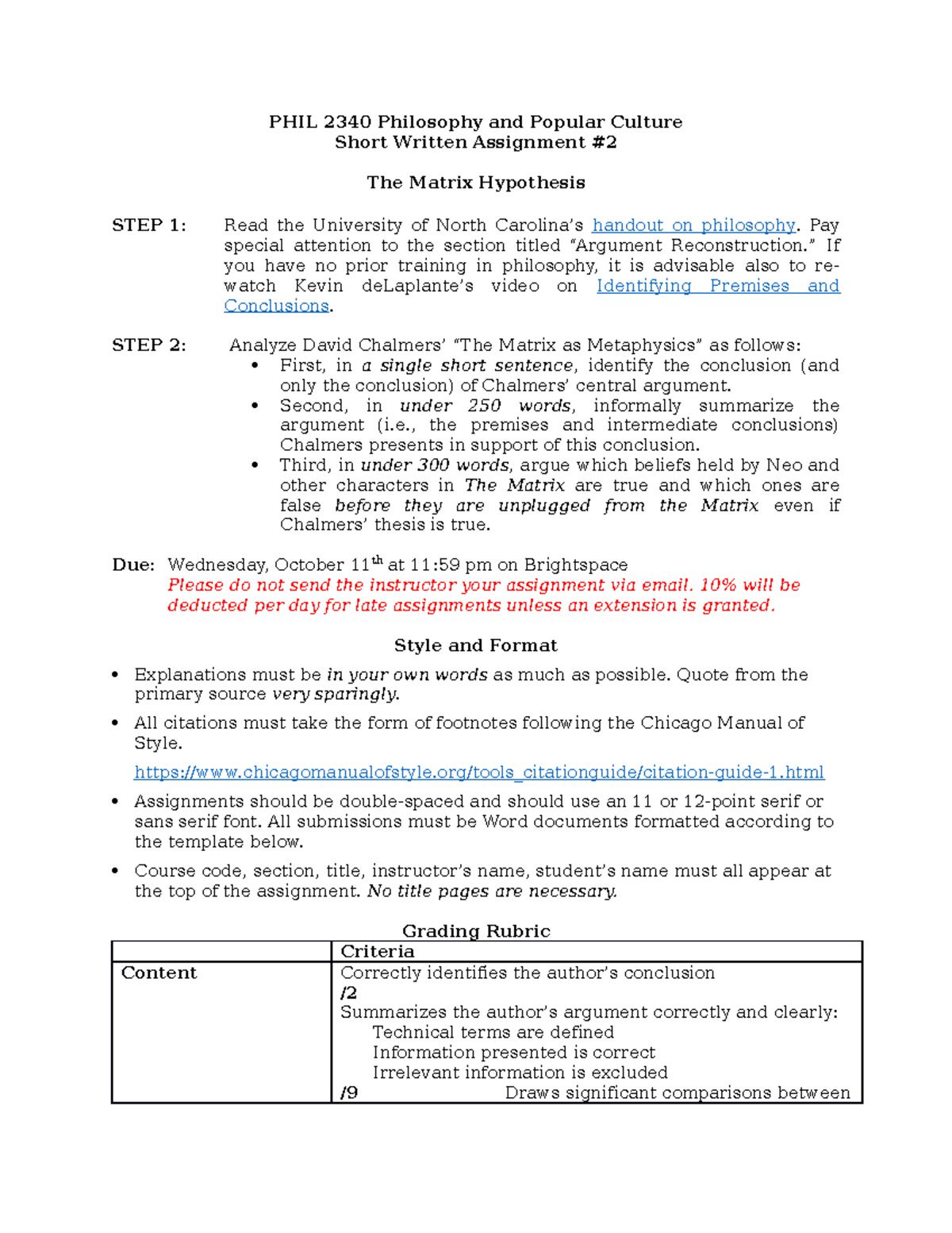 PHIL 2340 Assignment 1 (F 2023) - PHIL 2340 Philosophy and Popular ...