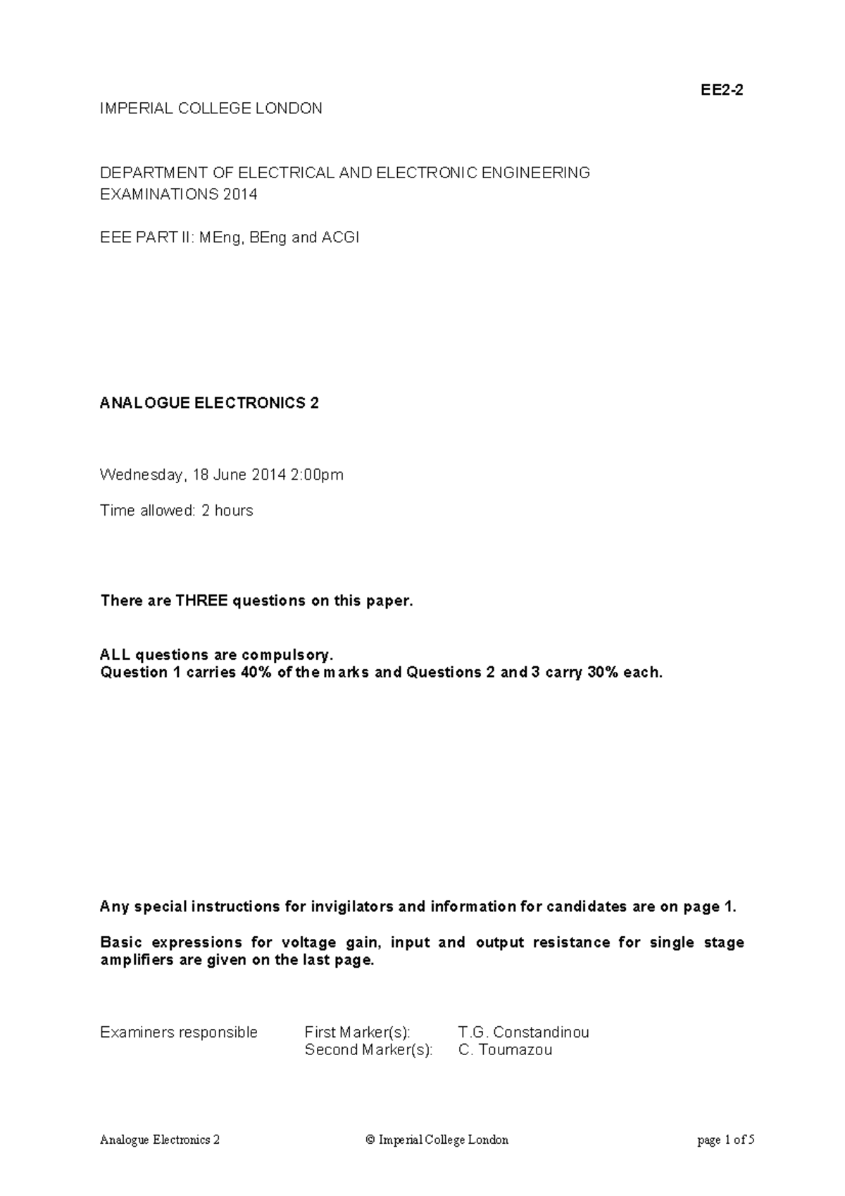 Exam 1 June 2014, questions - EE2- IMPERIAL COLLEGE LONDON DEPARTMENT OF ELECTRICAL AND ...