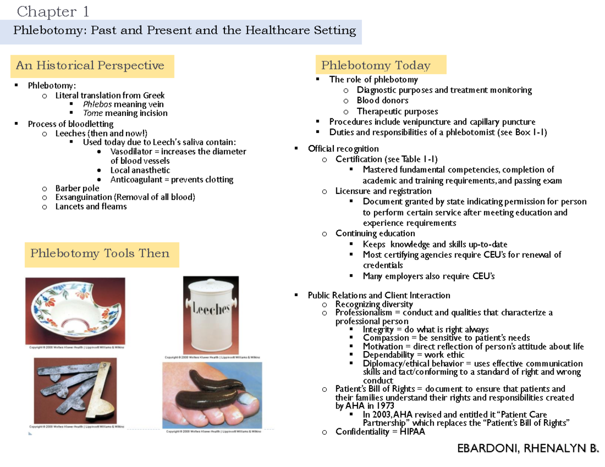 Chapter 1- " Phlebotomy: Past and Present and the Healthcare Setting ...