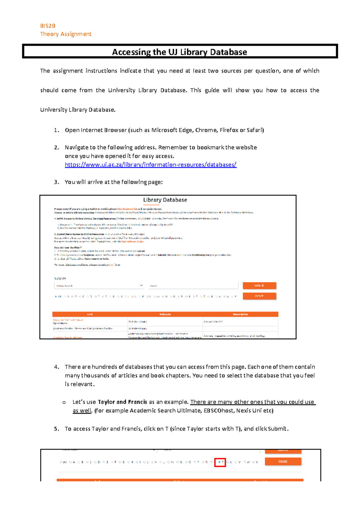Accessing the University Library Database - Theory Assignment Accessing ...