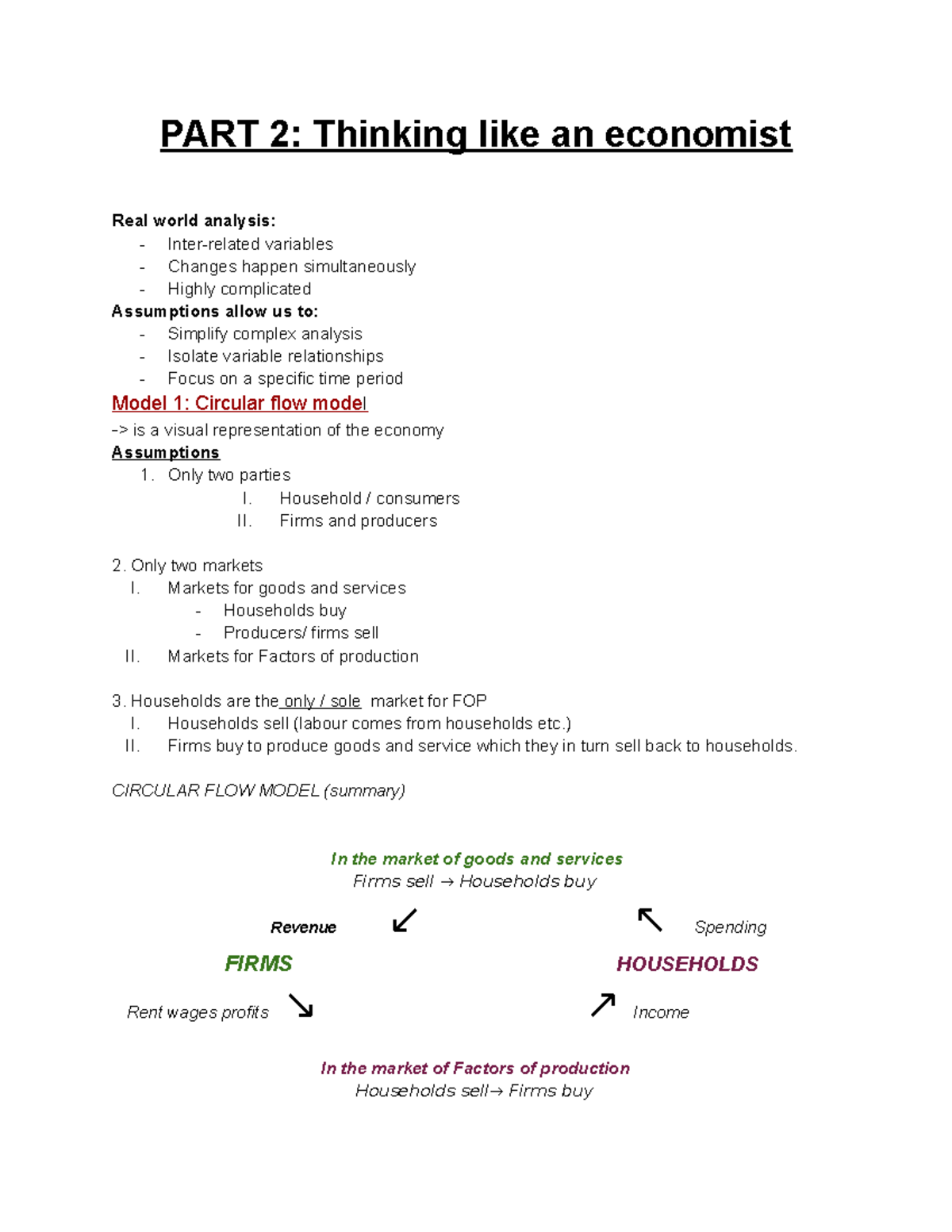 Macro Econ chapers 2-6 - PART 2: Thinking like an economist Real world ...