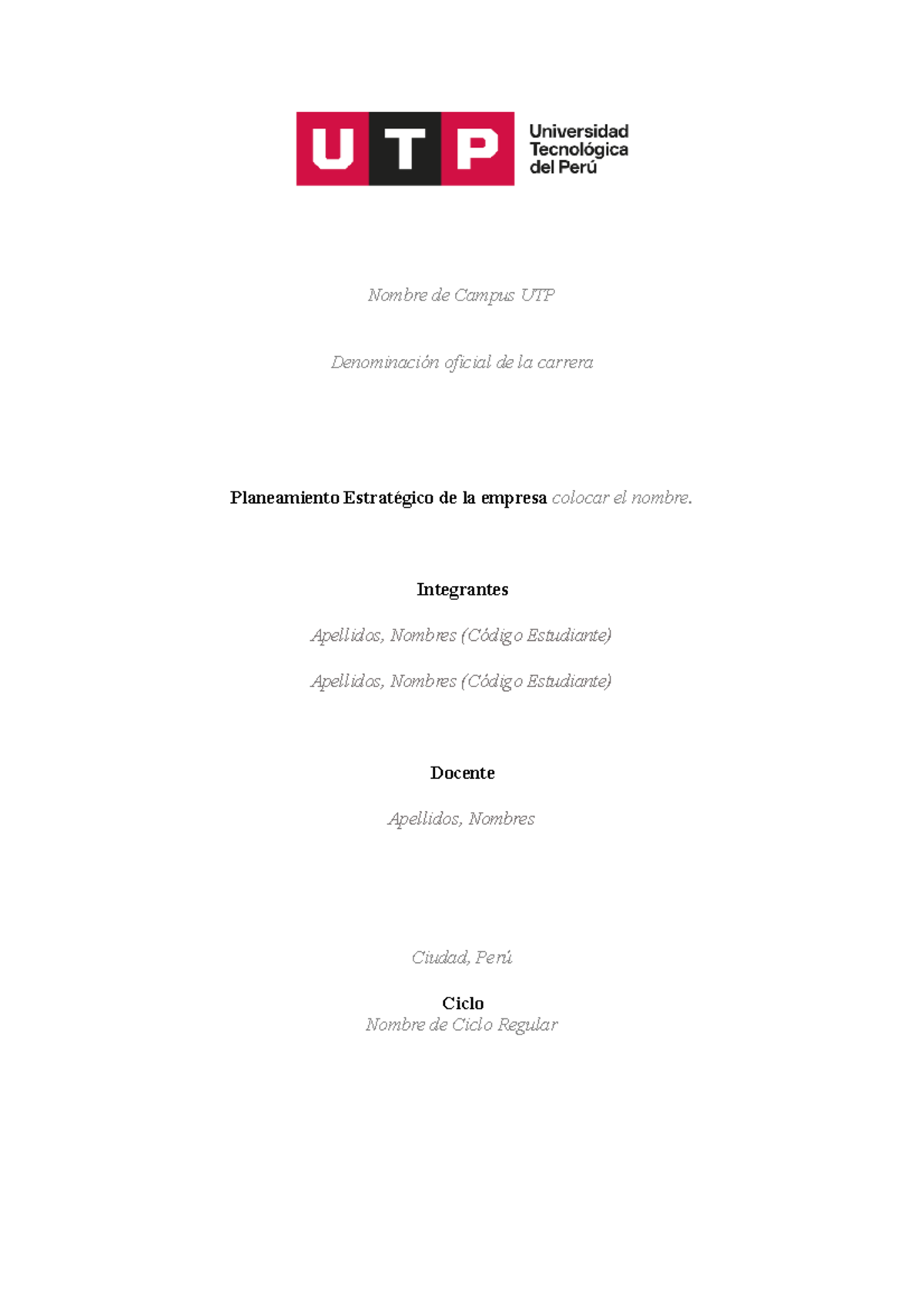 Plantilla de Presentación Planeamiento - Nombre de Campus UTP ...