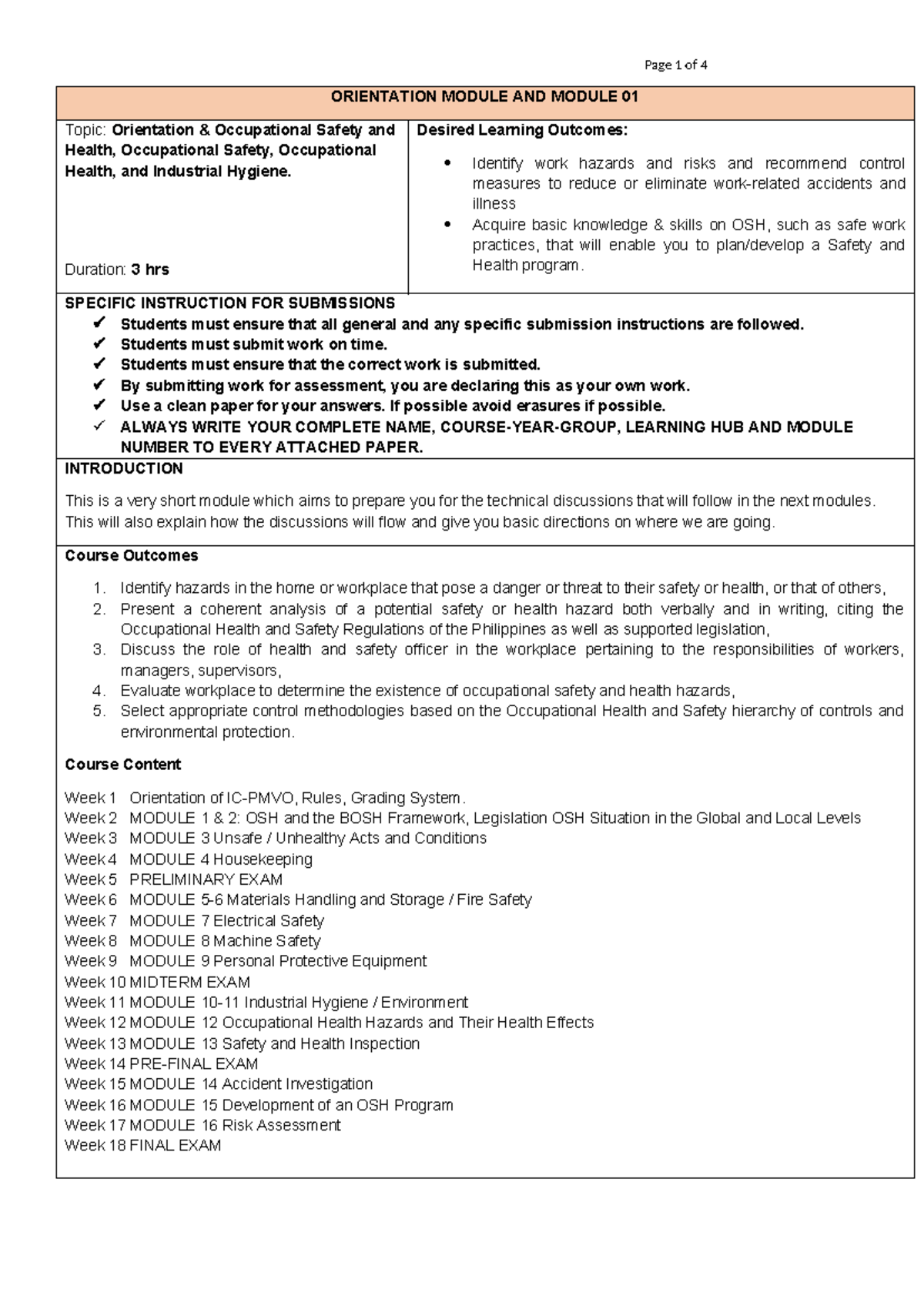 Module Orientation 1 2 BOSH - ORIENTATION MODULE AND MODULE 01 Topic ...