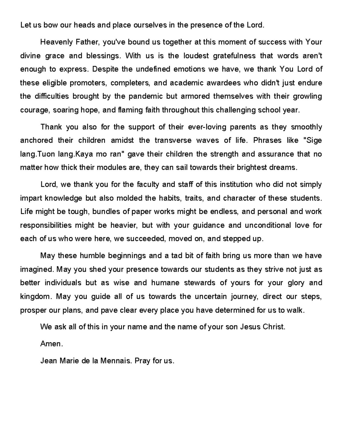 Recognition Prayer - Let us bow our heads and place ourselves in the ...