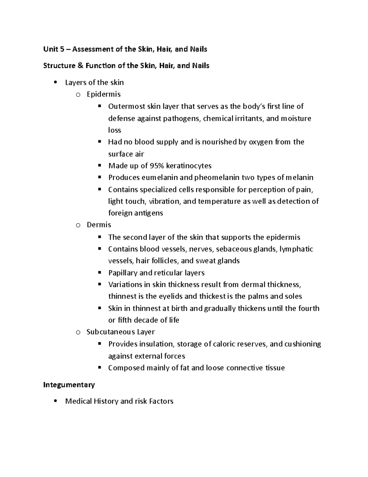 Health Assessment Unit 5 - Unit 5 – Assessment of the Skin, Hair, and ...
