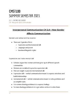 CMST A100 - Notes - 72021 - CMST A100 - Interpersonal Communications ...