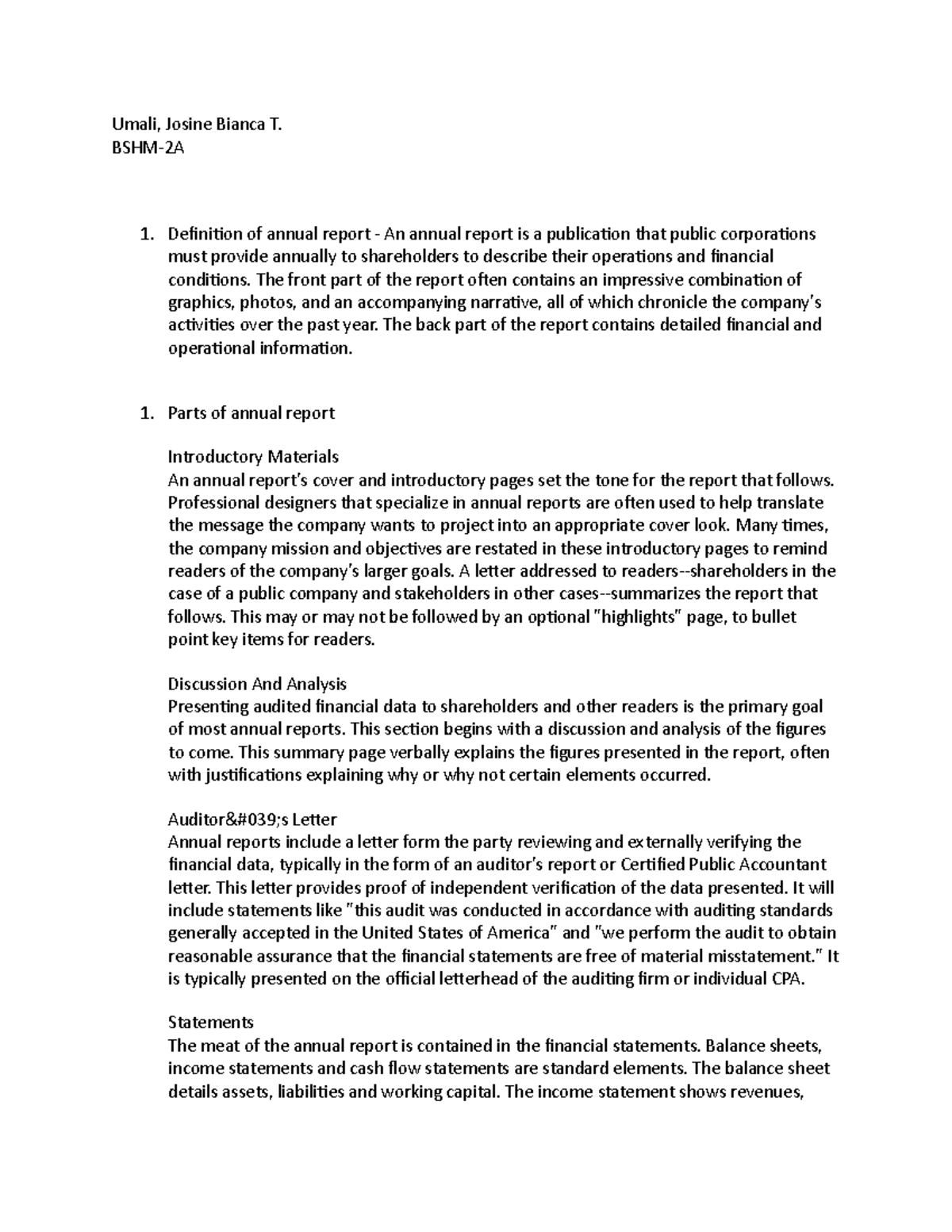 Englishfortheprofession Annual Report Umali Josine Bianca T BSHM 2A