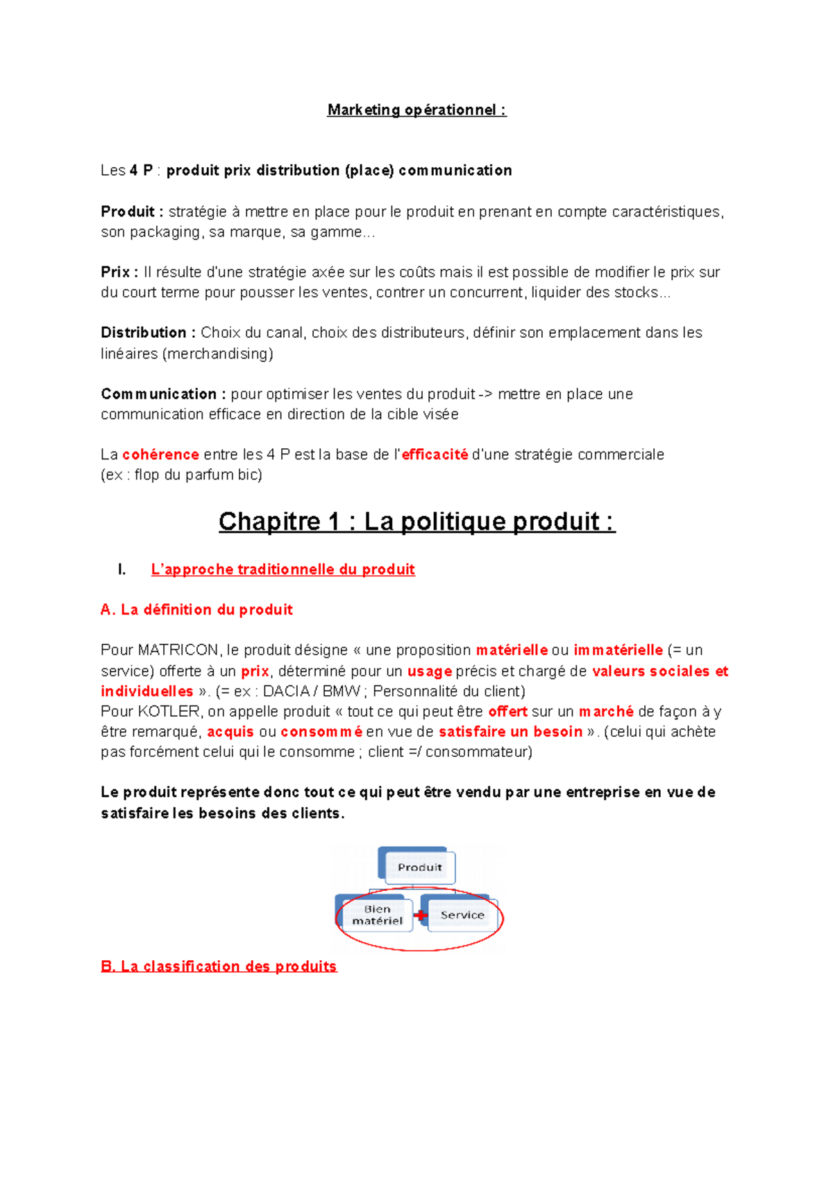 Chapitre 1 La politique produit - Marketing opérationnel : Les 4 P ...