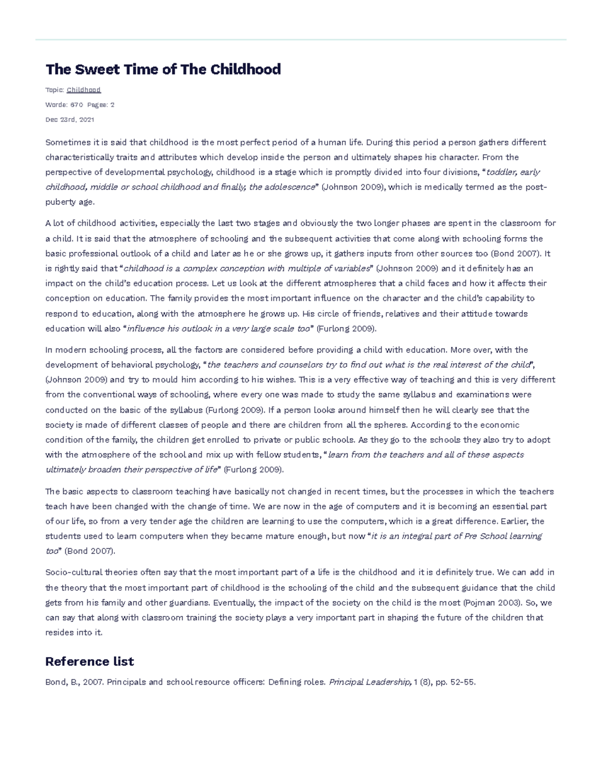 The Sweet Time of The Childhood Free Essay Example - The Sweet Time of ...