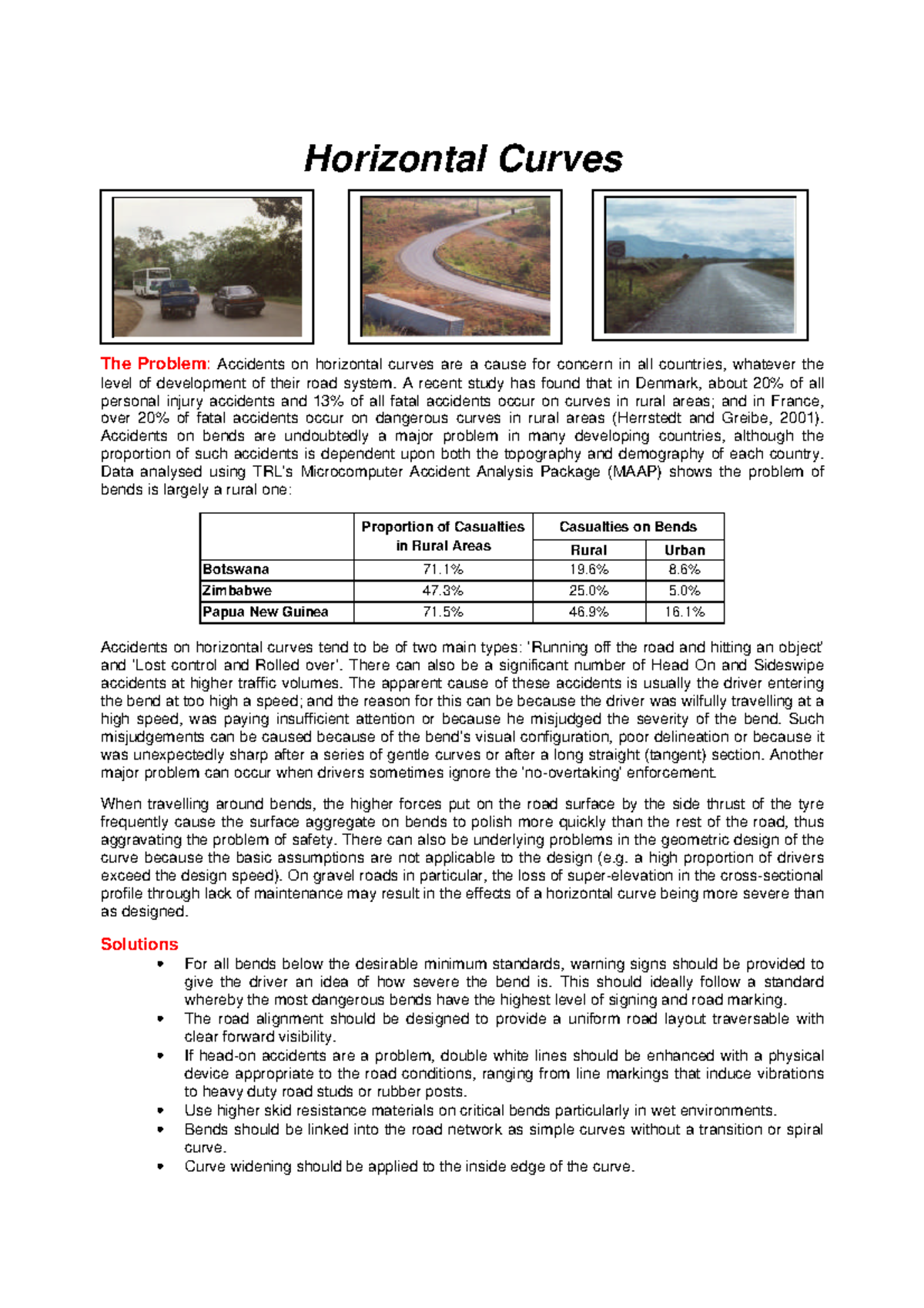 Surveying - Tutorial work 1 - Seminar horizontal curves, problem ...