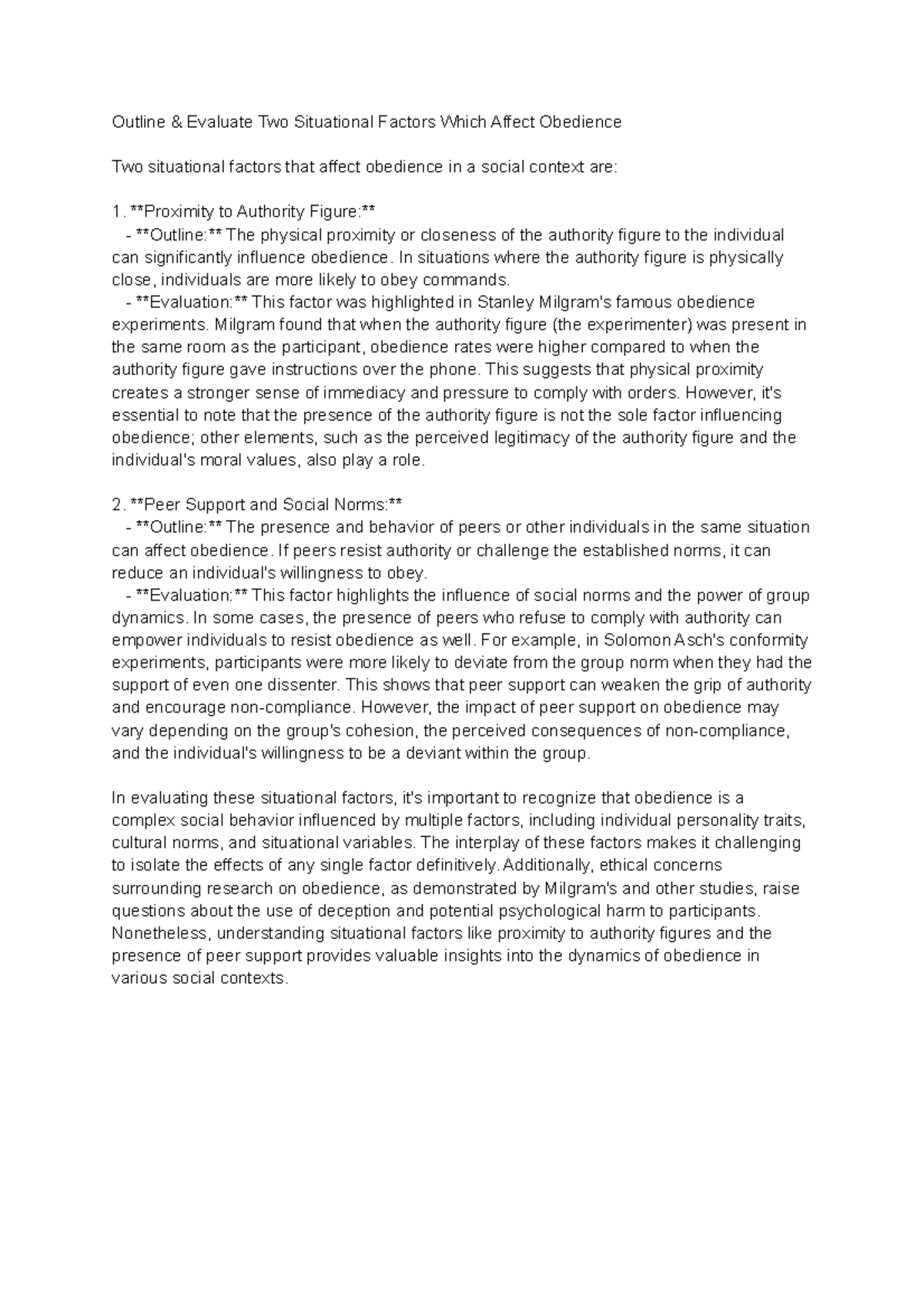 Info - Outline & Evaluate Two Situational Factors Which Affect ...