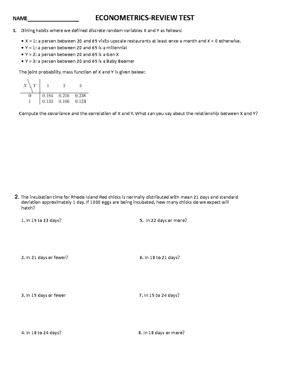@Review Test - These are worksheets to practice Statistics. - NAME ...