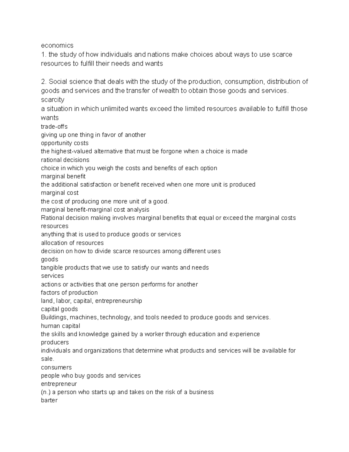 Economics - economics 1. the study of how individuals and nations make ...