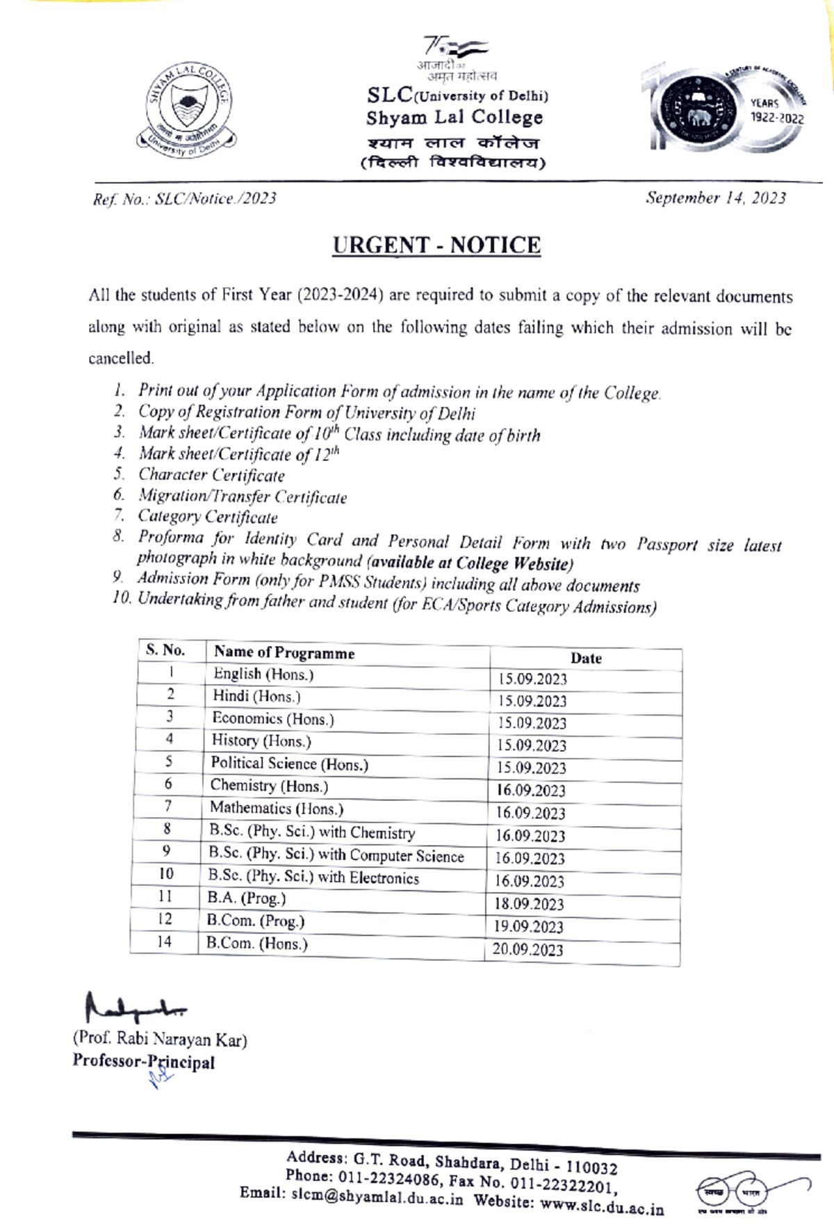Notice regarding submission with I Card Proforma - rsity o Ref. No ...