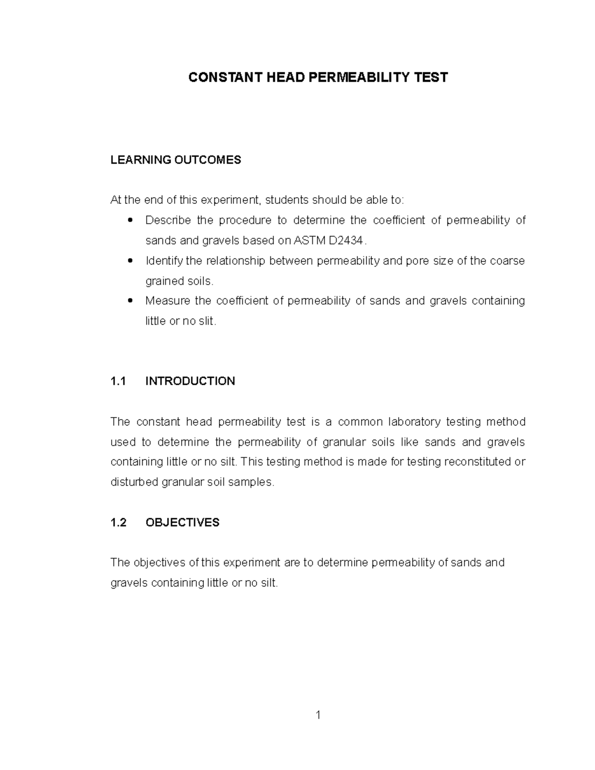 03 p constant head permeability test - Advanced Geotechnic - UTHM - Studocu