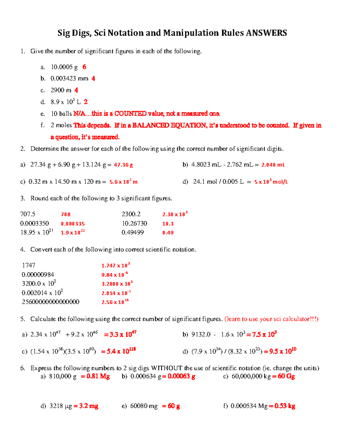 2 Sig Digs Sci Notation Answers 2021 - Sig Digs, Sci Notation and ...