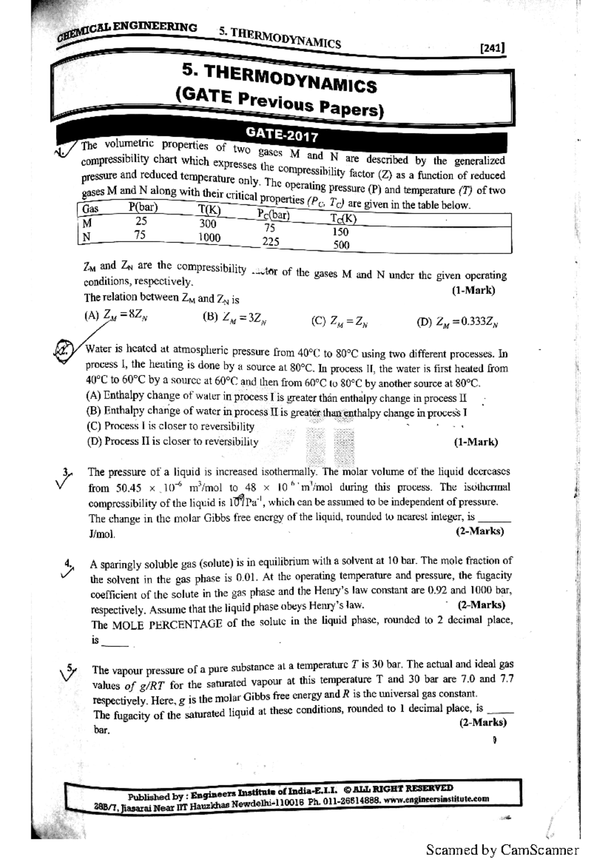 Thermodynamics Gate previous year questions - Chemical Engineering ...