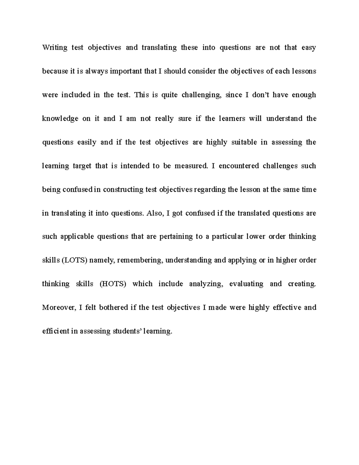 Assessment in Learning 1-4 - Writing test objectives and translating ...