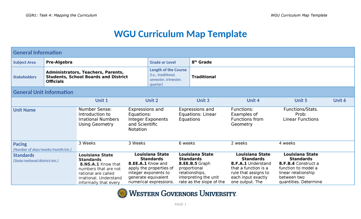 WGU Curriculum Map Template - Task 4 - WGU Curriculum Map Template ...