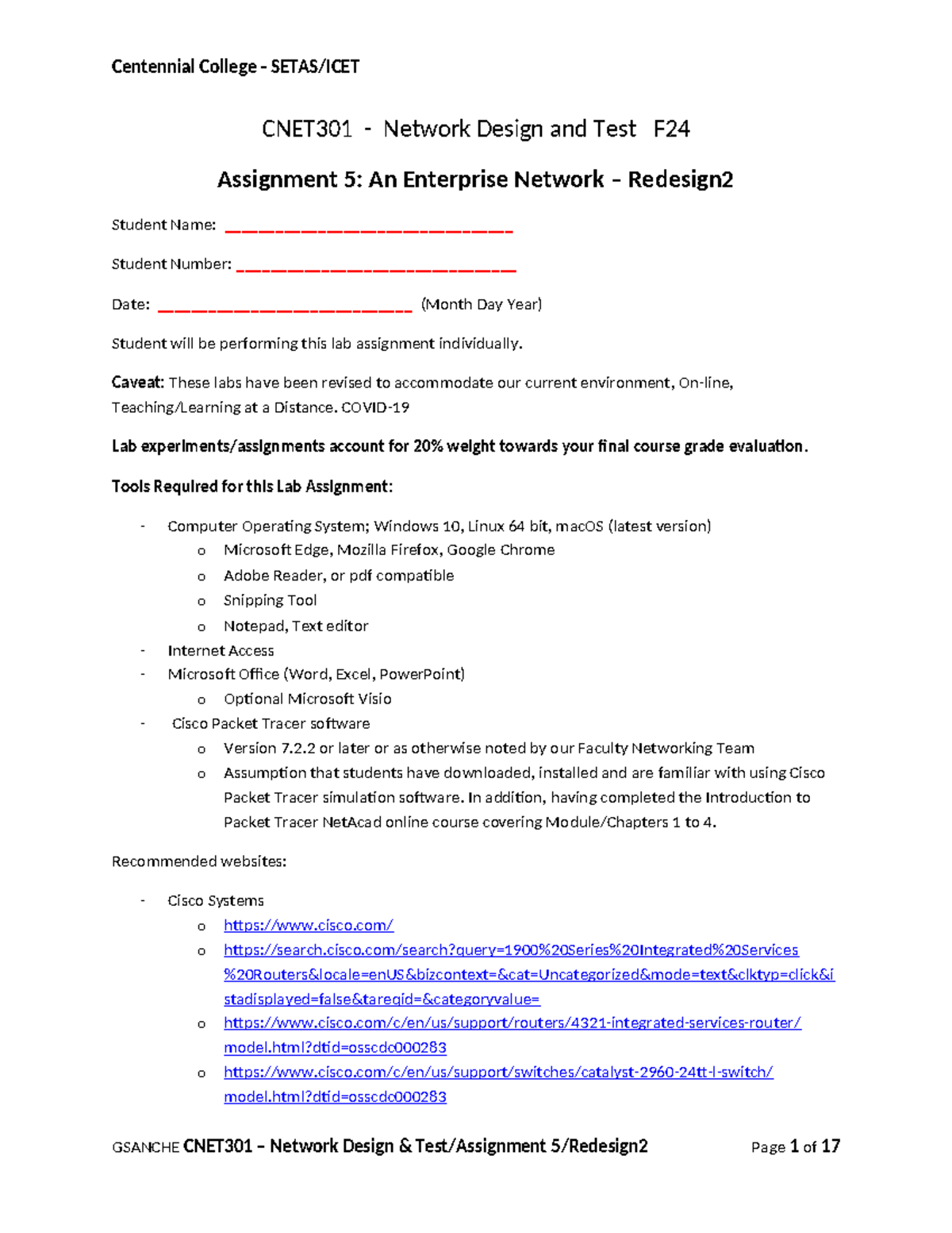 CNET301 Assignment 5 - An Enterprise Network Redesign 2 - F2024 rev1 - CNET301 - Network Design ...