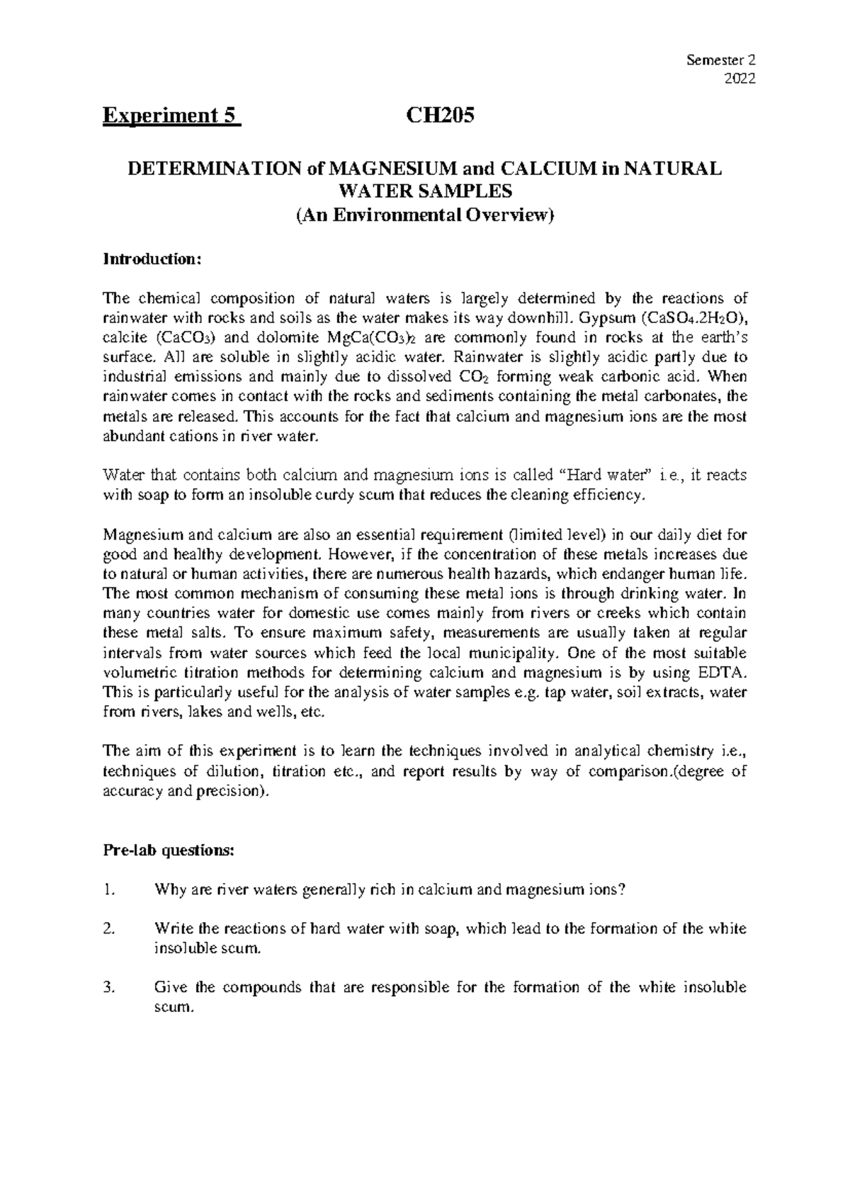 CH205 Experiment 5 Procedure 2022 - Semester 2 2022 Experiment 5 CH ...