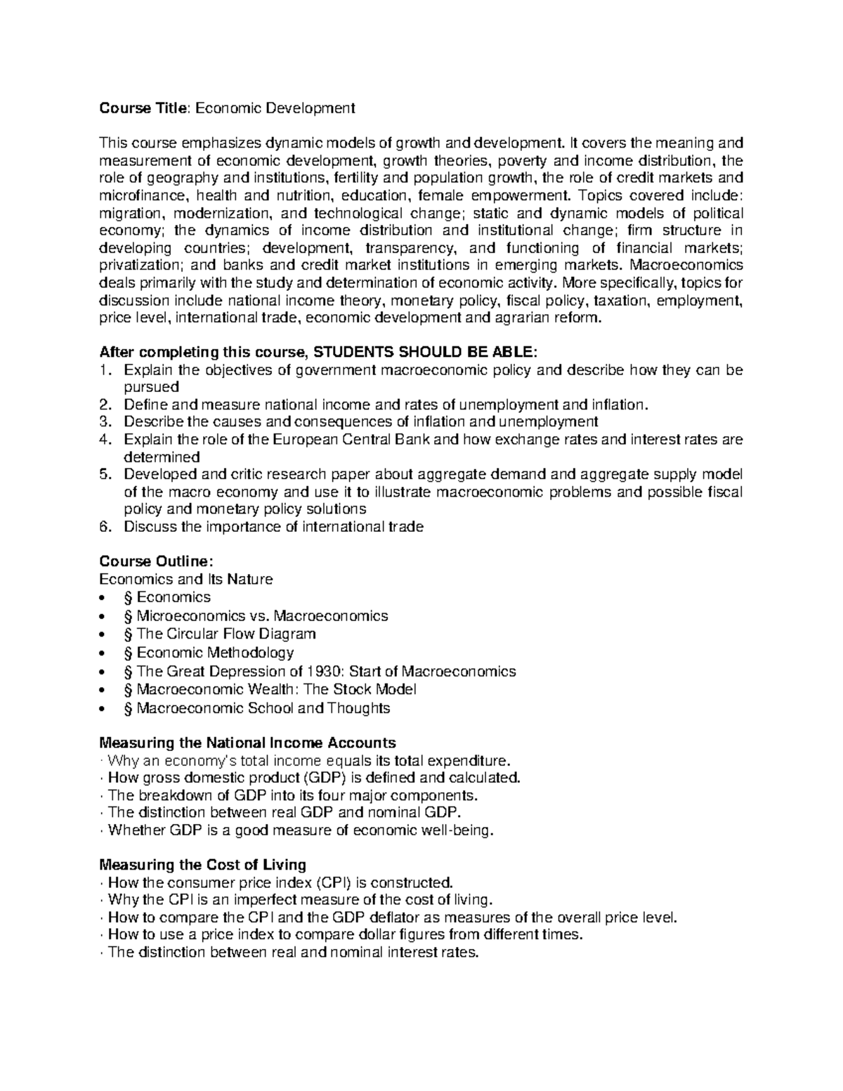 Course Title 2 - Course Title: Economic Development This course ...