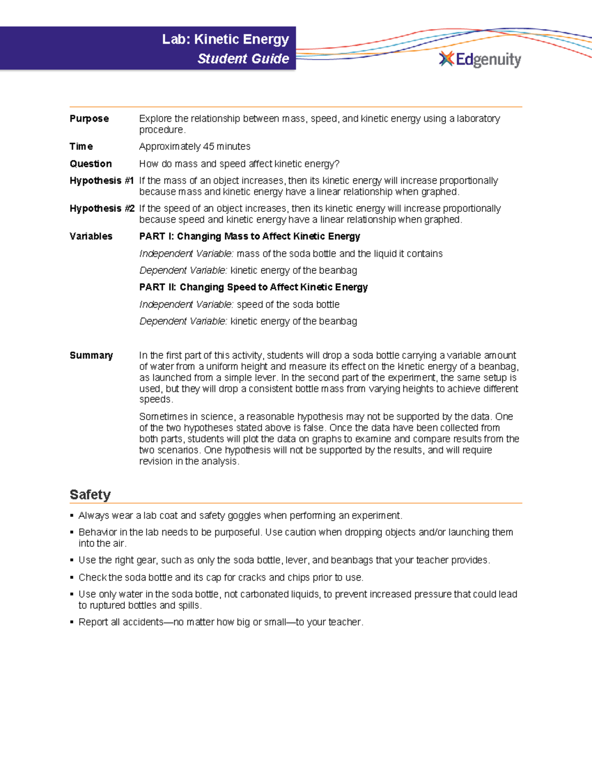 Lab-Kinetic Energy-student guide - Lab: Kinetic Energy Student Guide ...