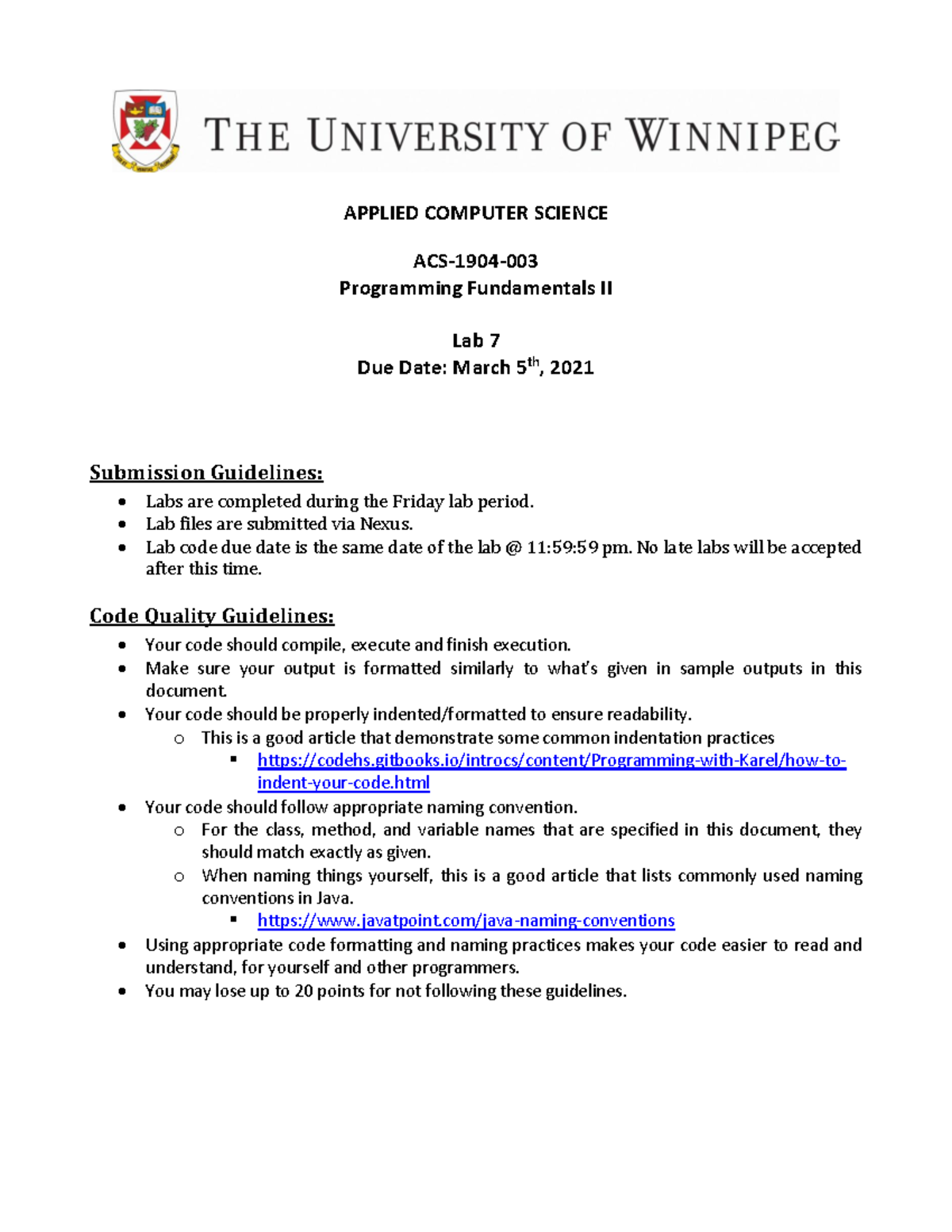 ACS-1904-003 Lab 7 - Professor Halabi, T - APPLIED COMPUTER SCIENCE ACS-1904- Programming - Studocu