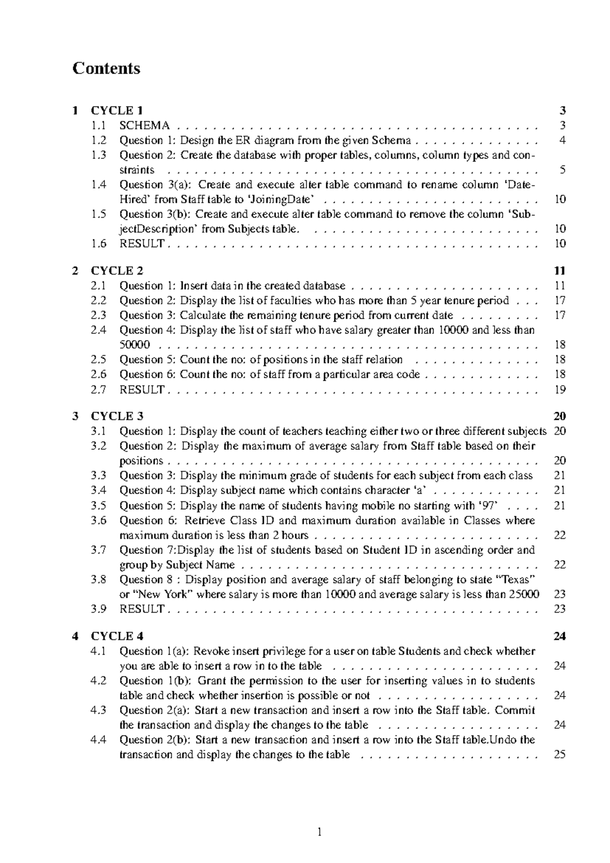 R e co r d - Dbms - Contents 1 CYCLE 1 3 1 SCHEMA........................................ 3 1 ...