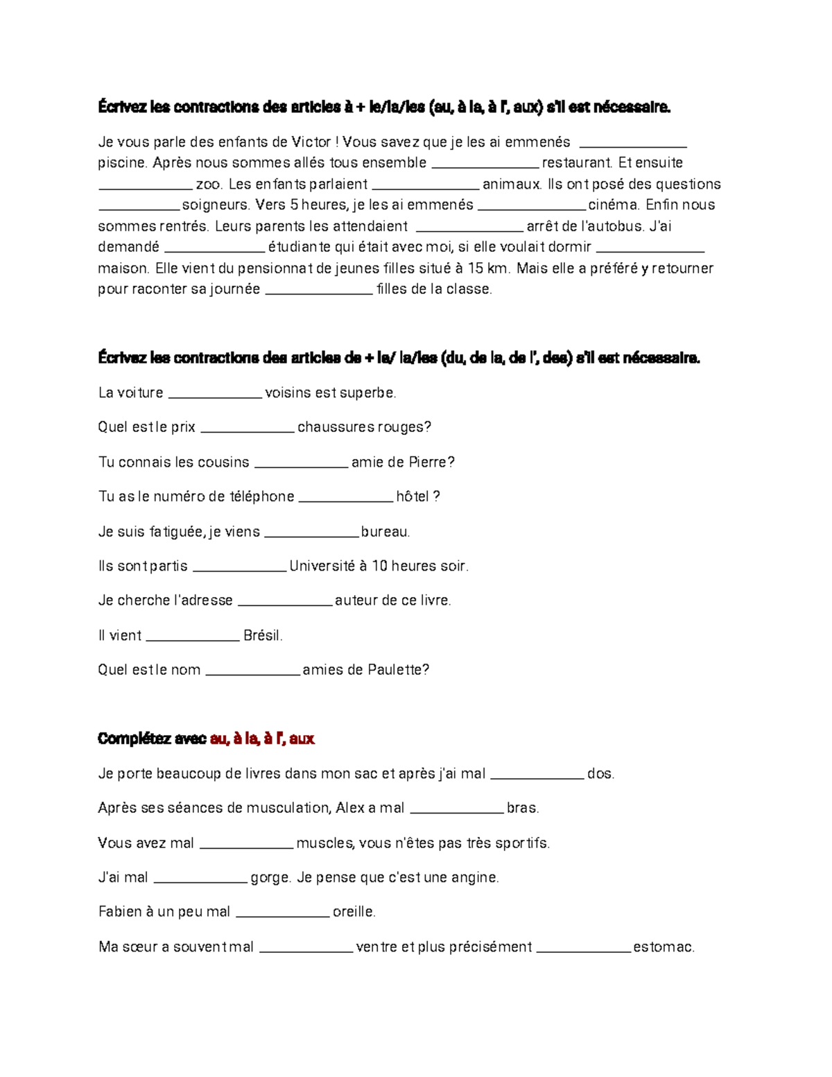 Articles contractés fr - Écrivez les contractions des articles à + le ...