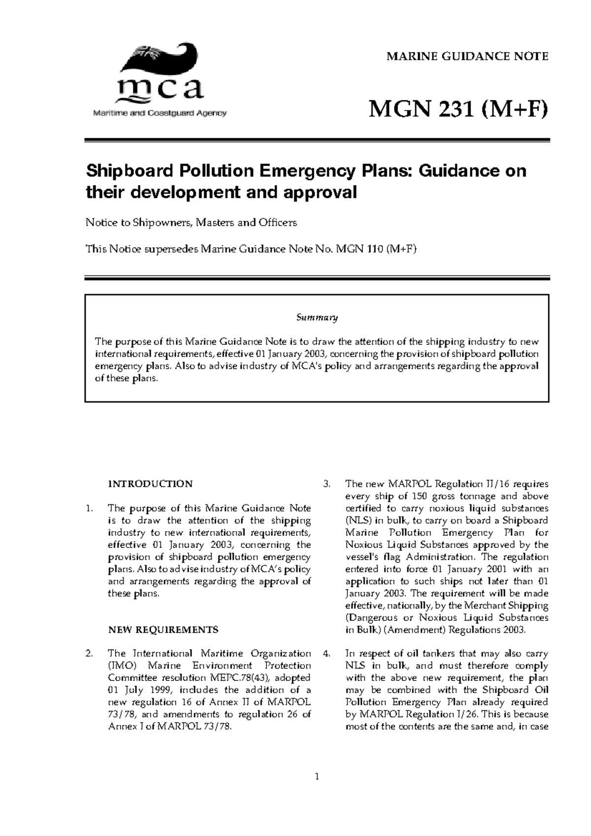 Mgn231 - Grade: A - MARINE GUIDANCE NOTE MGN 231 (M+F) Shipboard ...